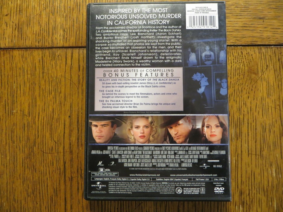 The Black Dahlia - Josh Hartnett, Aaron Eckhart - 2006 - Universal DVD ...