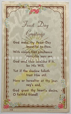 Feast Day Greetings, Vintage Holy Devotional Prayer Card. | eBay