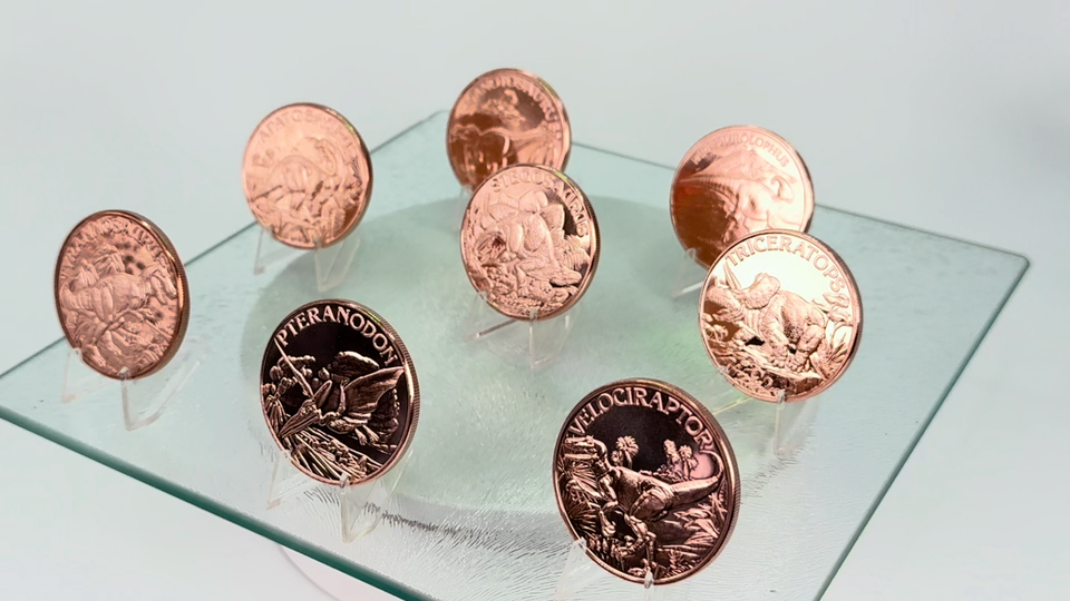 Copper Art Coins * Eight Piece Dinosaur Collector Set * Fine .999 ...