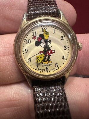 vintage MINI MOUSE Watch Disney ,Leather Strap, Needs Battery. | eBay