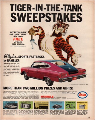 1965 Vintage ad Esso Humble Tiger-In-The-Tank Sweepstakes Art retro Car ...
