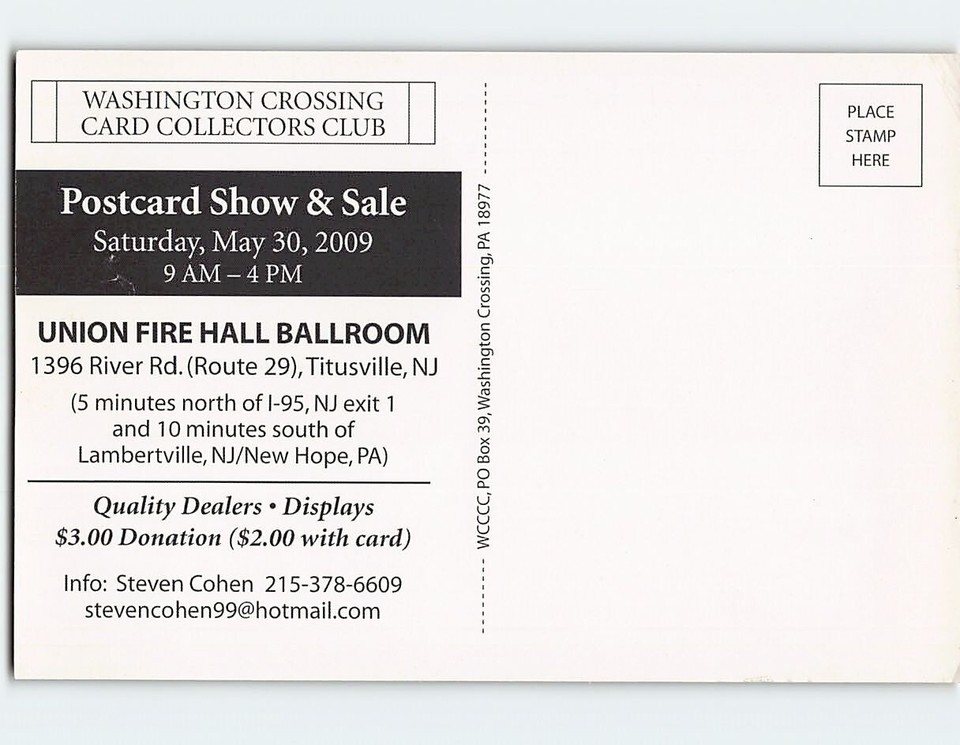 Postcard Washington Crossing Card Club Postcard Show & Sale ...