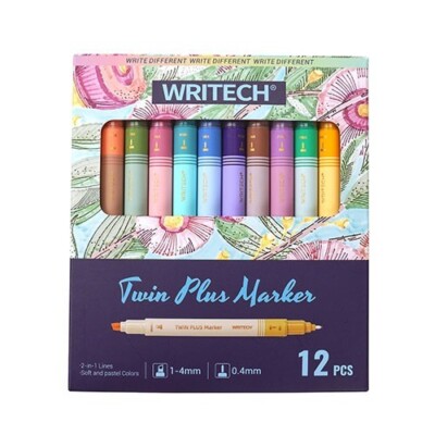 WRITECH Twin Plus Marker Dual Tip Soft Pastel Colors 12/Pk School ...