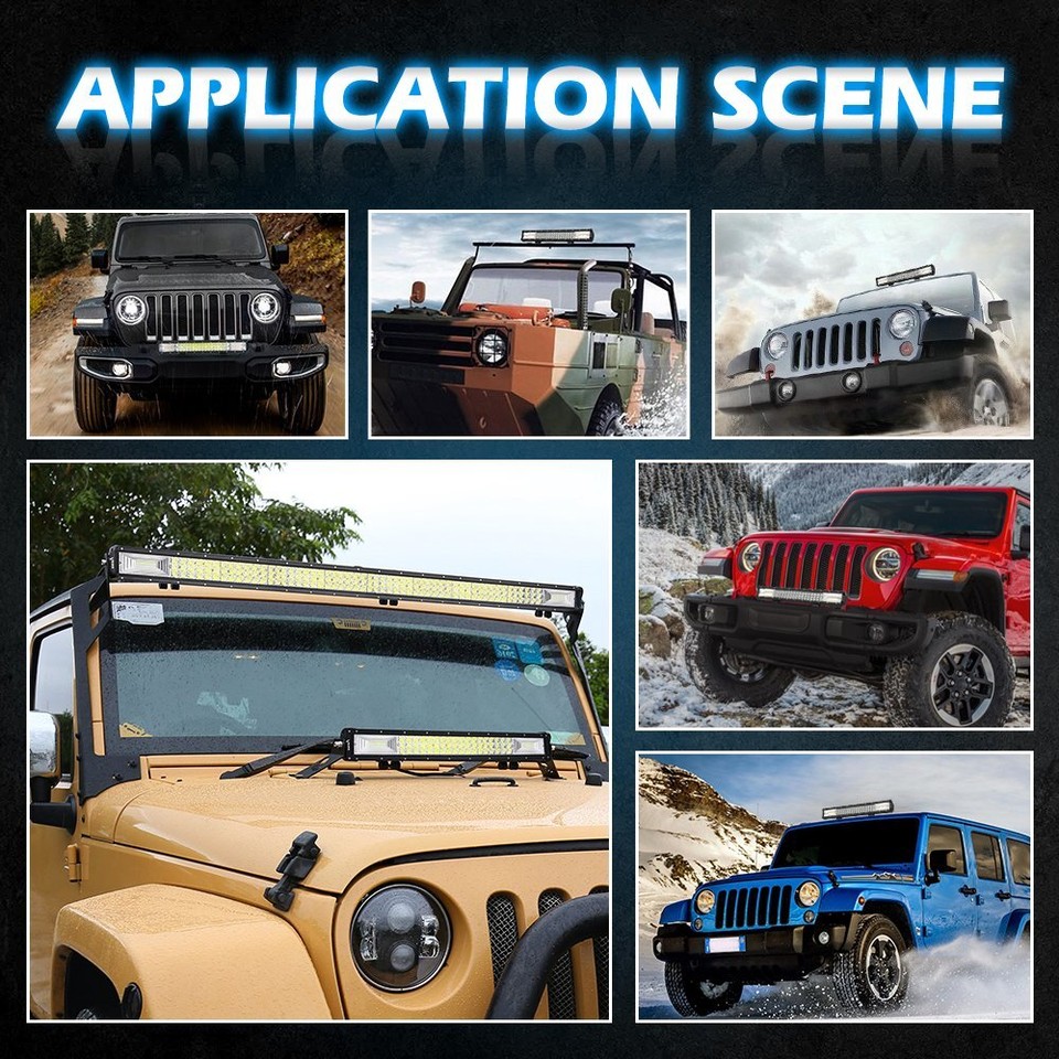 52 INCH LED Light Bar + 4X 4" Pods Combo Kit Offroad For Jeep Wrangler ...