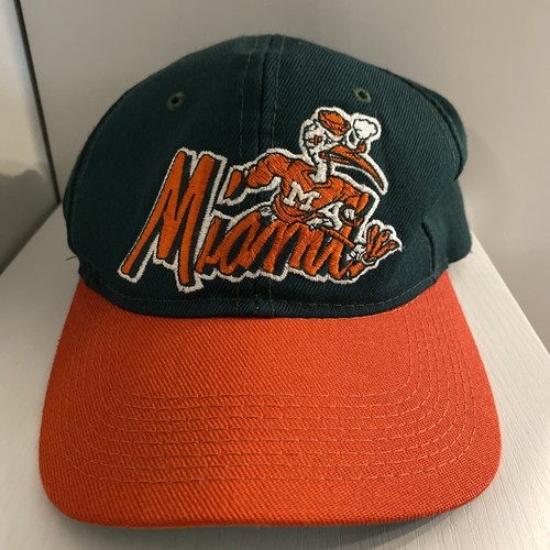 Vintage 90s Miami Hurricanes Script/Ibis Snapback Hat Green/Orange G ...
