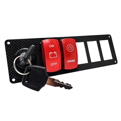 5 Gang Carbon Fiber Key Ignition Engine Start Battery On/Off Rocker ...
