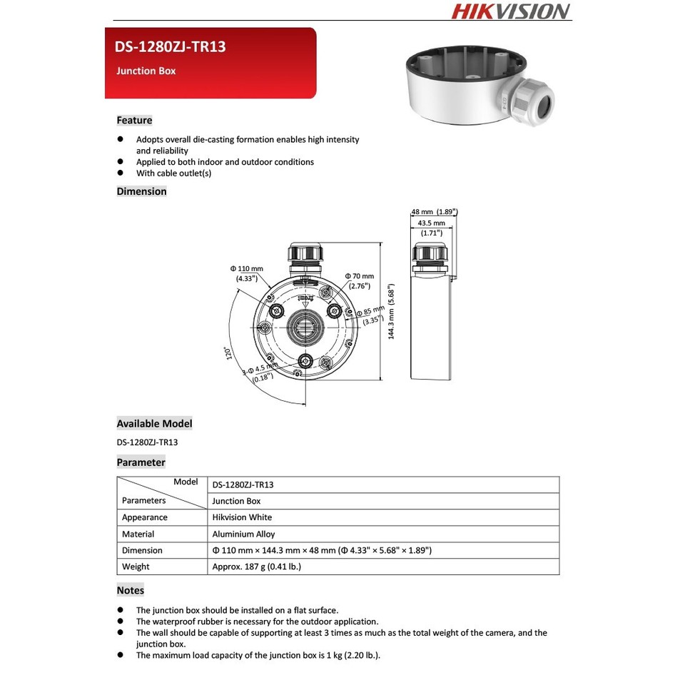 Hikvision DS-1280ZJ-TR13 Turbo Turret White Mount Junction Back Box IP ...
