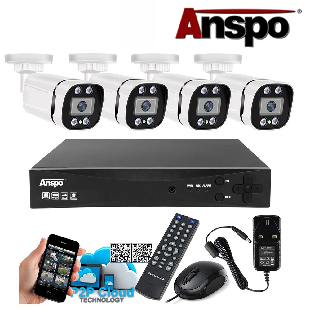 ANSPO CCTV 4x Camera System 5MP Lite HD 1080P DVR Recorder Outdoor Home ...