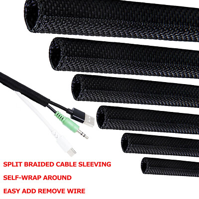 Split Braided Cable Sleeving Self-Wrap 25% Overlap Car Home Wire ...