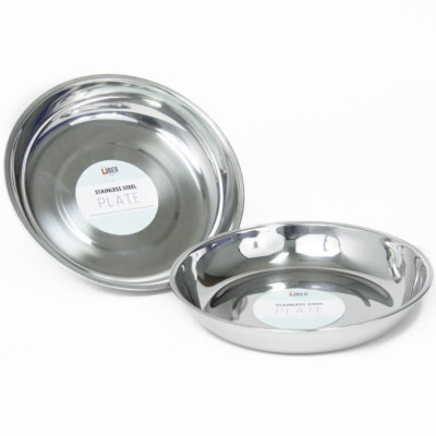 2 x Stainless Steel Plate Dish Round Food Dinner Camping Picnic Metal ...