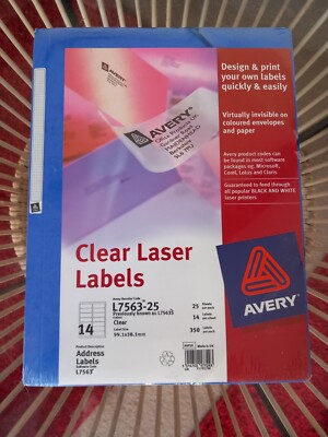 AVERY ADDRESS CLEAR LASER LABELS 14 PER SHEET 25 SHEETS A4 L7563-25 ...