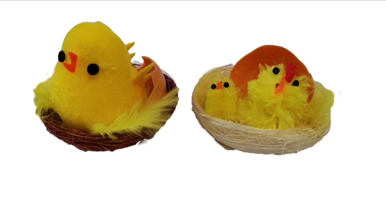 6 Mini Easter Chicks In Nest Easter Bonnet Basket Decoration Cute ...