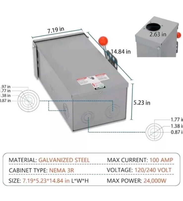 Upgraded 100 Amp Manual Transfer Switch 120/240-Volt Generator Transfer ...
