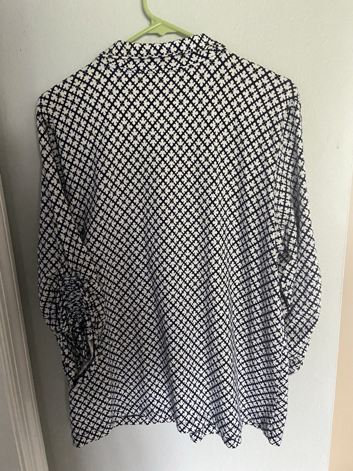 Pappagallo Women’s Tunic 3/4 Gathered Sleeve Top Navy/white Parrot ...