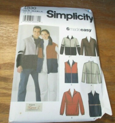 SIMPLICITY SEWING PATTERN 4830 UNISEX VEST JACKET TOP XS - XL UNCUT FF ...
