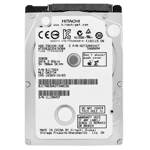 Hard Drive Hitachi 320Gb HTS543232A7A384 8Mb Cache 5400 RPM SATA II 2,5 ...