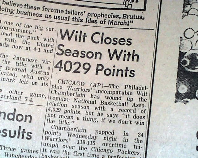 Wilt Chamberlain 100 Point Game Newspaper