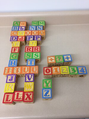 Vintage Wood Wooden Toy Blocks Letter Number Animal Picture Alphabet ...