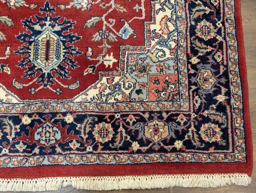 Indo Per'sian Heriz Rug 4x6, Red and Navy Hand Knotted Traditional ...