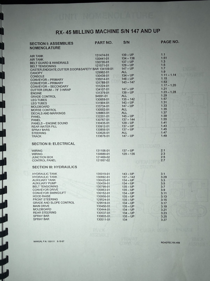 ROADTEC RX-45 MILLING MACHINE PARTS MANUAL w/ SCHEMATICS | eBay
