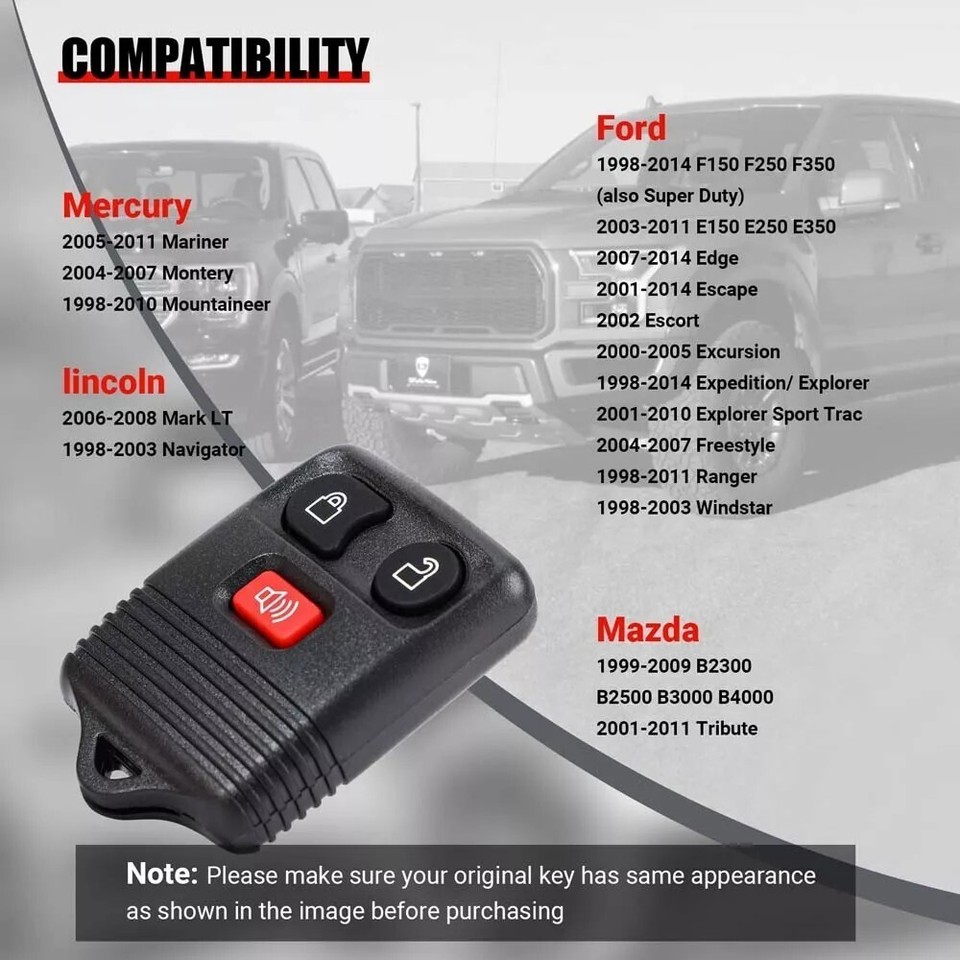 2X Keyless Entry Remote Control Car Key Fob For Ford F150 F250 ...