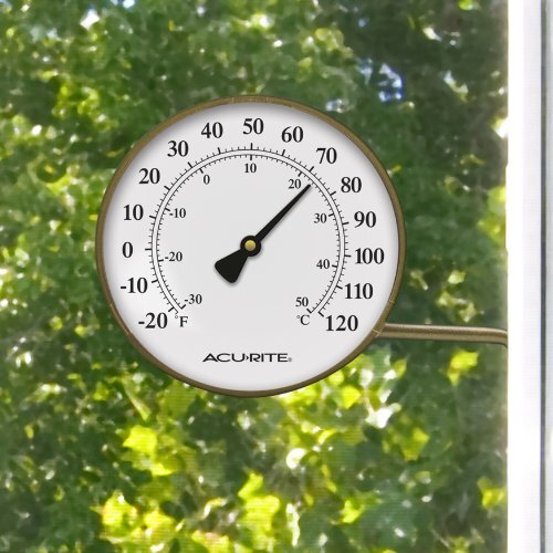 Indoor Outdoor Thermometer Brass Swing Arm Metal Mounting Vintage Brown ...