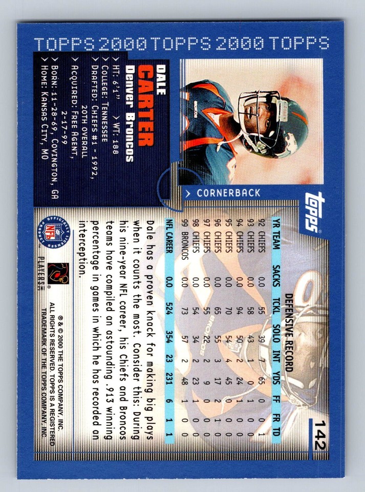 2000 Topps #142 Dale Carter NM/MT | eBay
