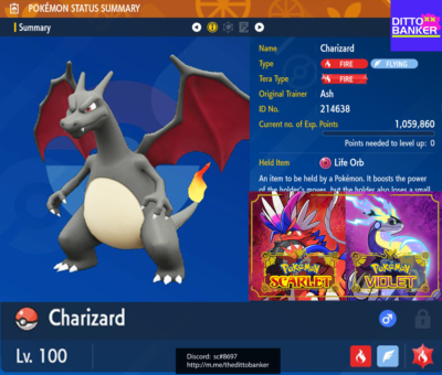 Pokemon Scarlet/Violet SHINY CHARIZARD Lv.100 Timid 6IV w/ Solar Power ...