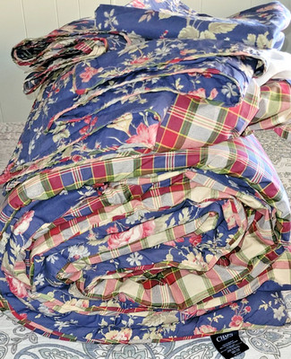 Set 6 Pcs CHAPS Ralph Lauren Cap Cod Blue Floral & Plaid Full / Queen ...