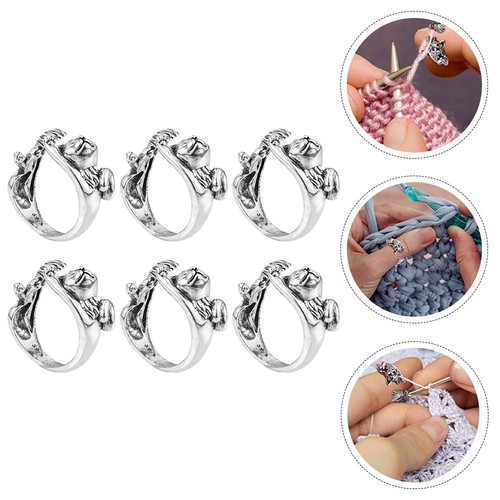 6pcs Cat-Shaped Open Ring Knitting Loop Crochet Finger Rings Thimble ...