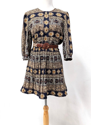 Breli USA Vintage Women Batik Print 80s Pleated Short mini dress Size ...