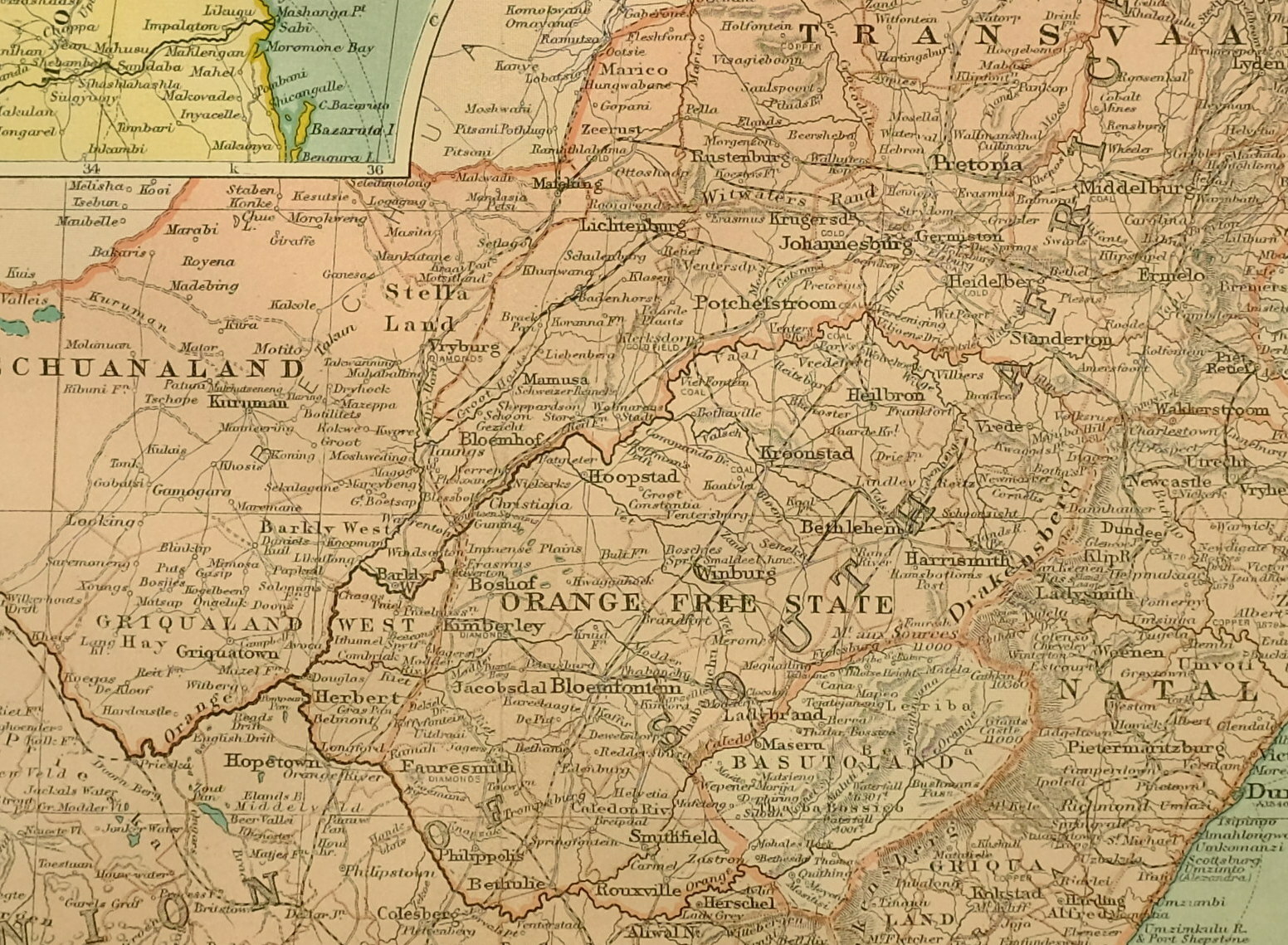 1922 MAP SOUTH AFRICA CAPE OF GOOD HOPE TRANSVAAL CAPE TOWN GREAT ...