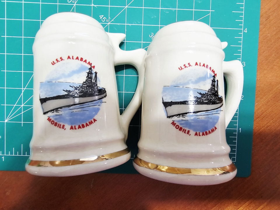 SALT & PEPPER SHAKER White W/ Gold Trim U S S Alabama~Mobile, Alabama ...