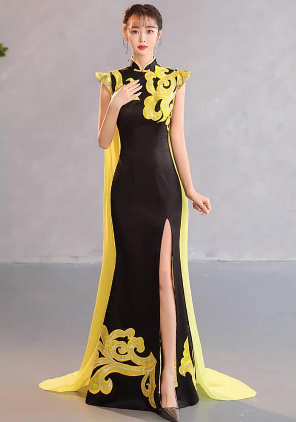 Trendy Mandarin Collar embroidery Cheongsam Sexy Banquet Bodycon ...