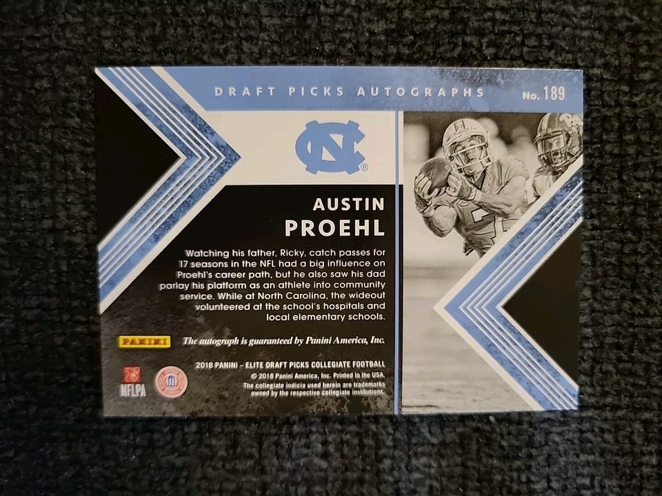 Austin Proehl 2018 Elite Draft Picks Rookie Auto 189 North Carolina Tar ...