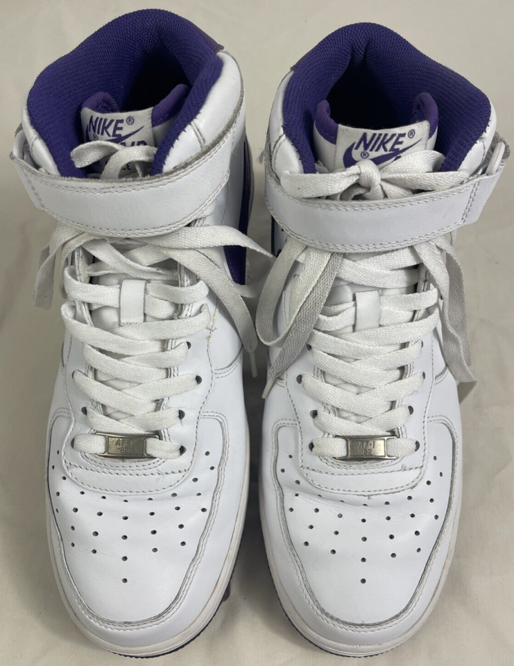 NIKE AIR FORCE 1 2009 MID WHITE PURPLE 315123-151 LEATHER SNEAKERS Sz ...