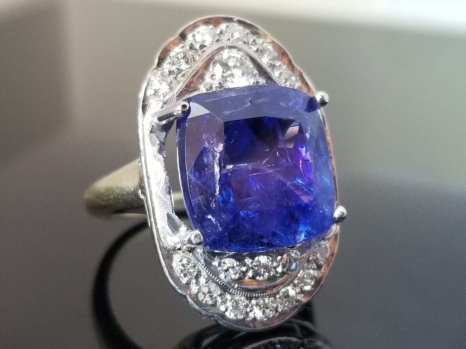 7TCW Beautiful Vintage Tanzanite Cushion VS Diamond 14k gold ring | eBay
