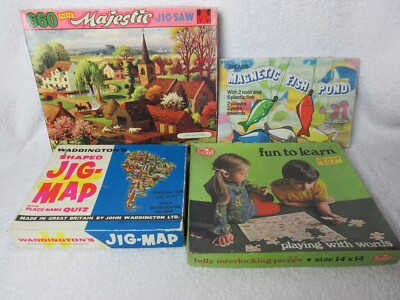 Jigsaws: Jig Map, Playing with Words, Majestic 660pc, + Magnetic Fish ...