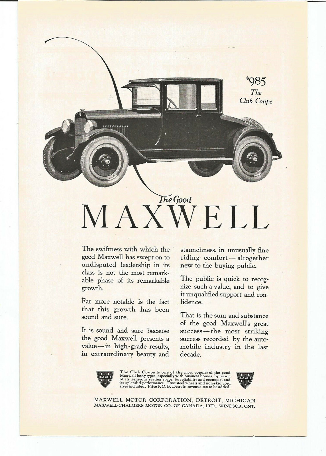 Good Maxwell Automobile Car 1923 Original Magazine Print Ad | eBay