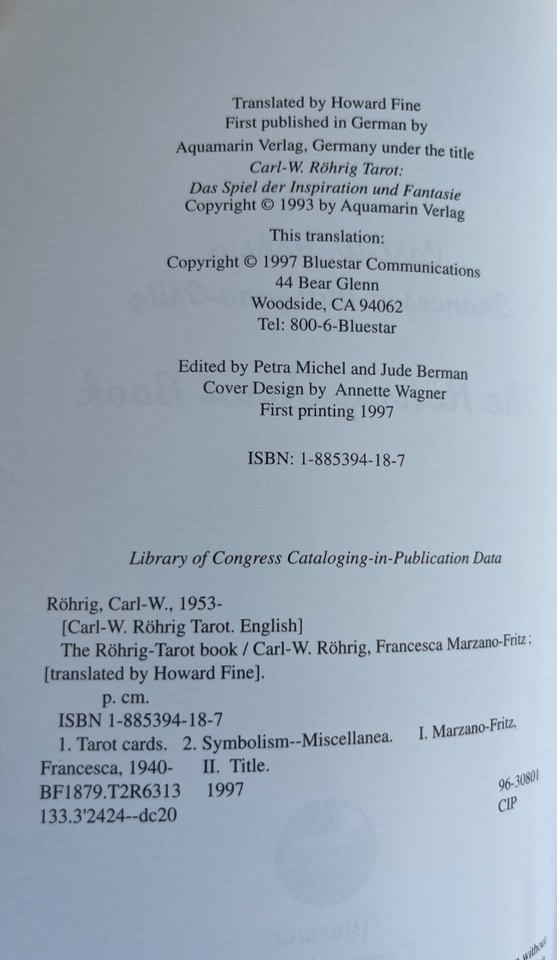 The Rohrig-Tarot Book by Carl-W Rohrig; Francesca Marzano-Fritz (Book ...