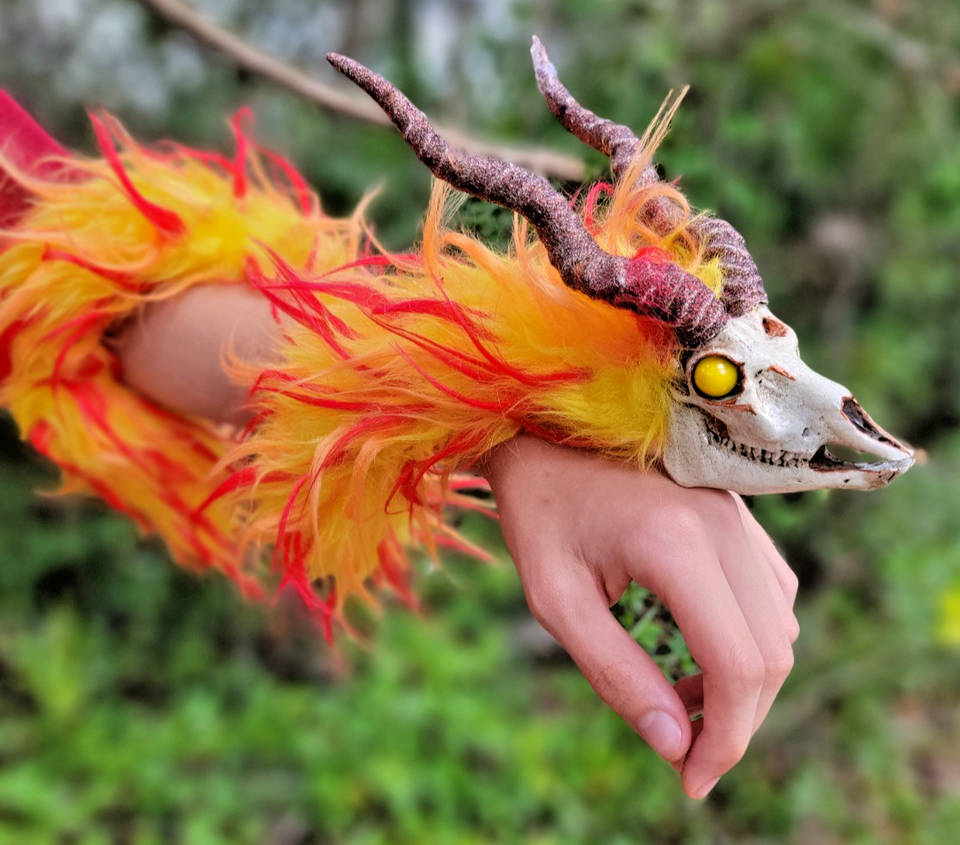 Antelope Skull Woodbaby puppet Renaissance Red and Yellow Fur fully ...
