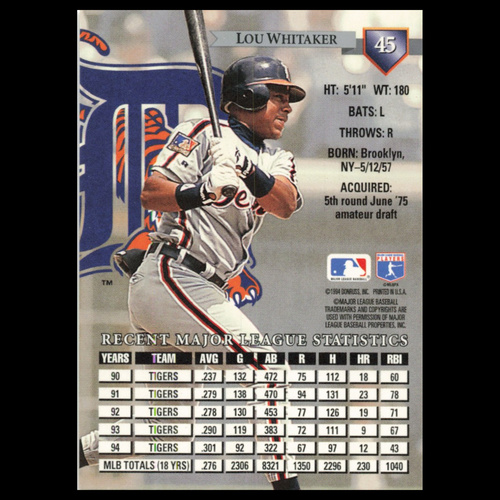 Lou Whitaker #45 1995 Donruss Detroit Tigers Baseball Card MLB NM | eBay