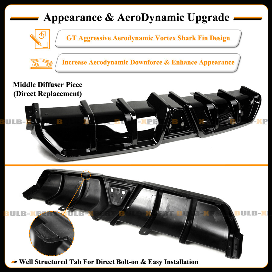 For 2016-21 Civic Sedan GT Shark Fin Style Gloss Black DIffuser Kit W ...