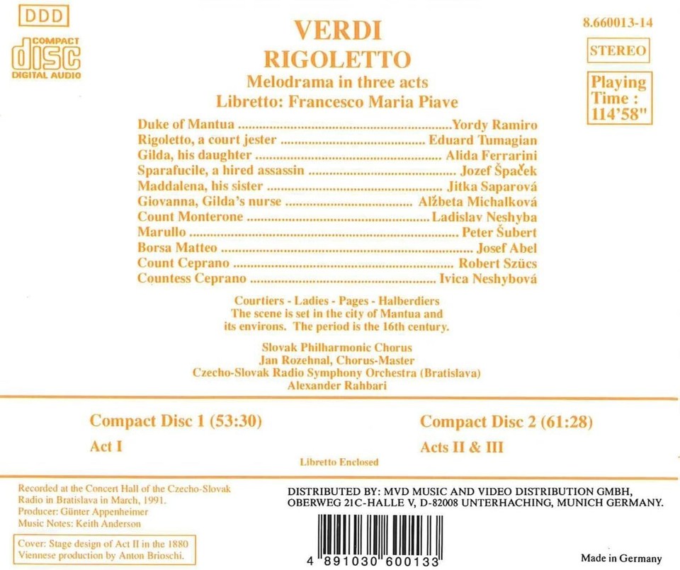 Verdi, Giuseppe Rigoletto (CD) Album (UK IMPORT) | eBay
