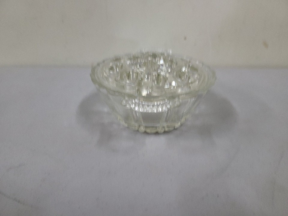 VTG CLEAR GLASS 16 HOLE FLOWER FROG & BOWL BASE/VASE WITH SCALLOPED ...
