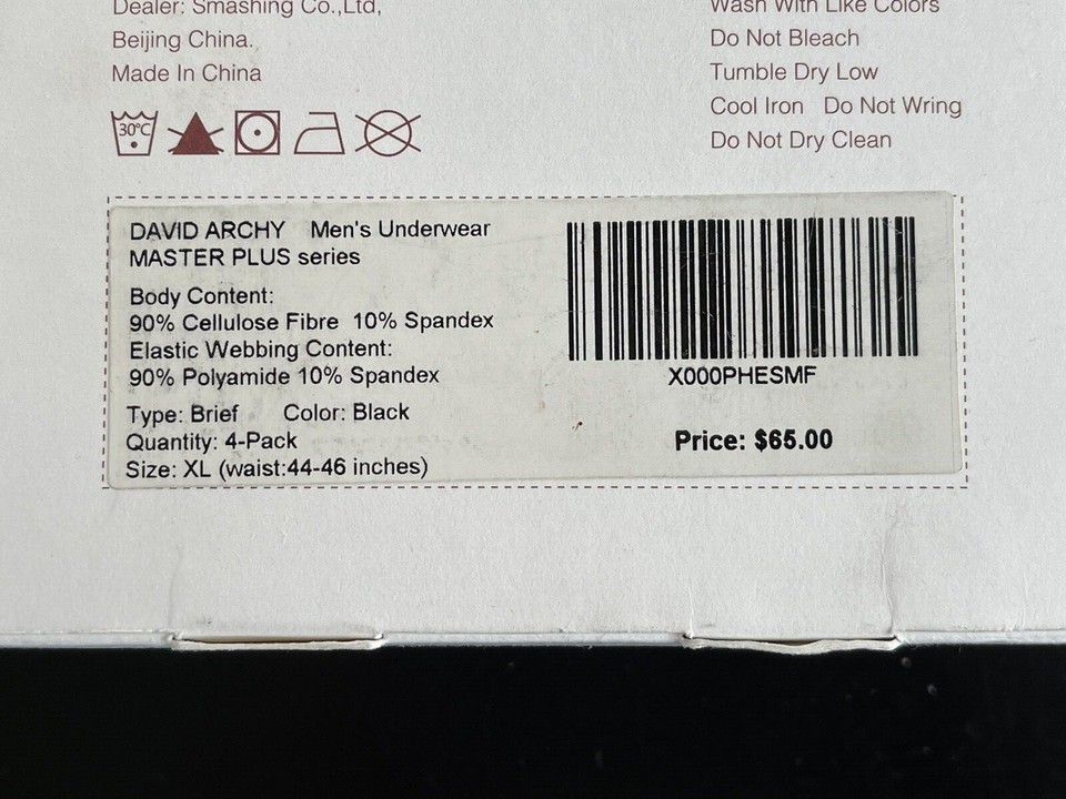 DAVID ARCHY 4 Pack Mens Size XL(44-46) Black Briefs Underwear Master ...