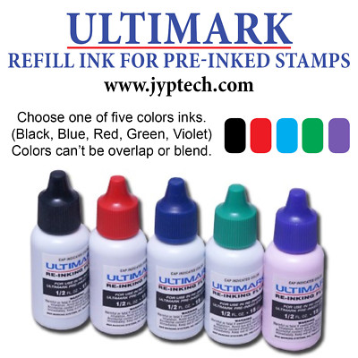 Ultimark Refill Ink for All Pre-inked Stamps, 15 ml Bottle, 5 Colors ...