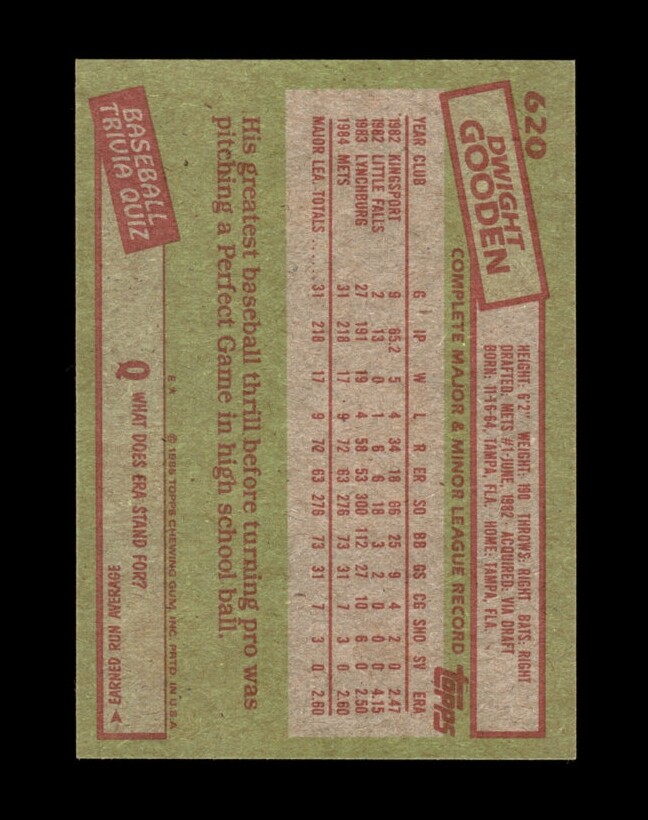 1985 Topps Set-Break #620 Dwight Gooden RC NM-MT OR BETTER *GMCARDS* | eBay