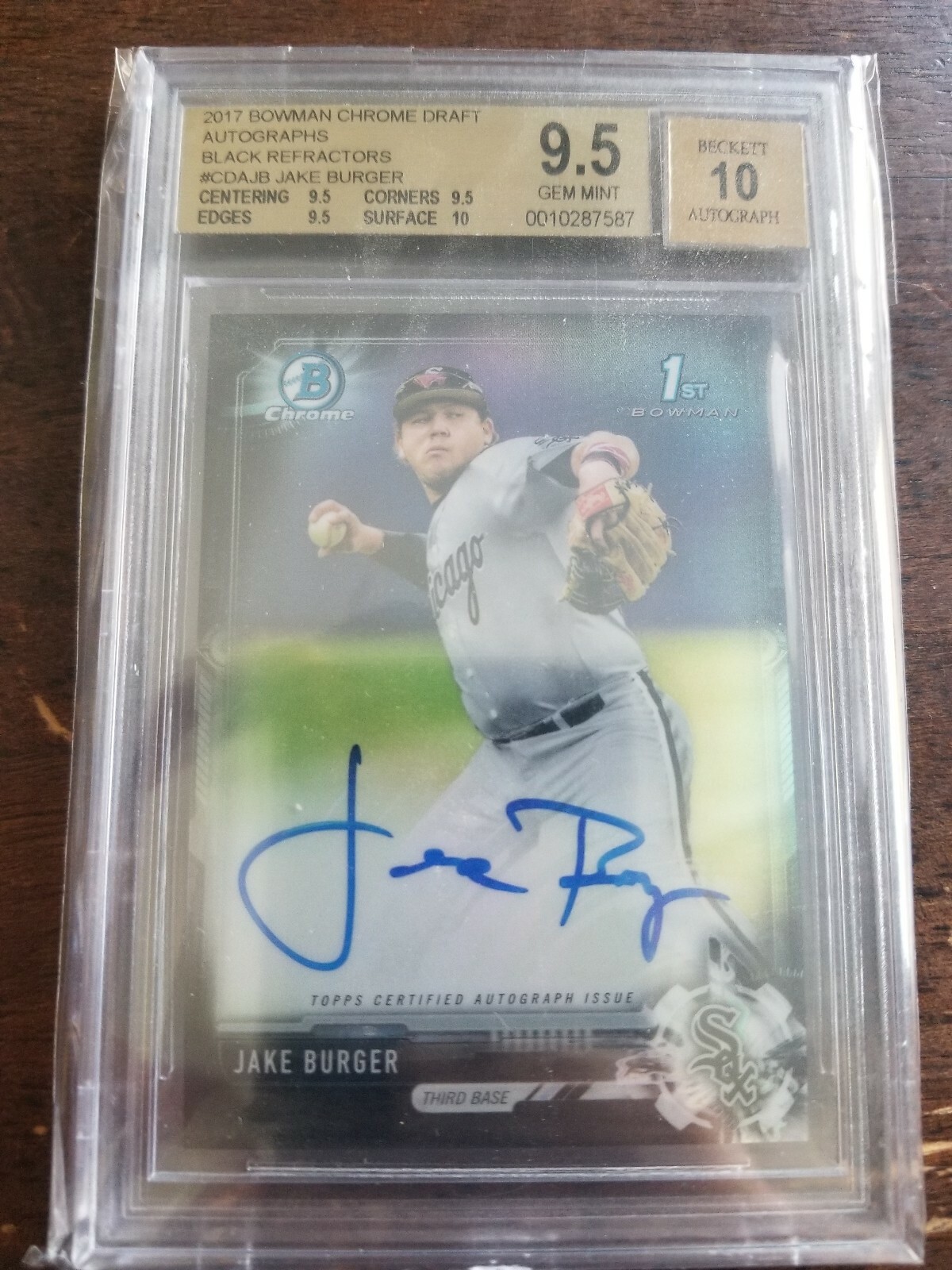2017 Bowman Chrome Black Refractor Autograph Jake Burger #/75 BGS 9.5 ...