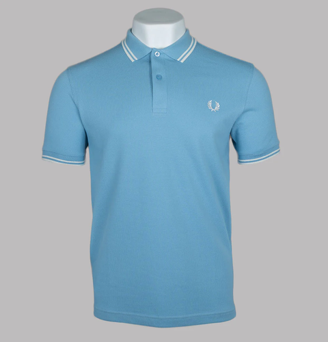 Mens Fred PERRY-BABY BLUE-PLAIN COTTON TWIN TIPPED Polo T-Shirt-LARGE ...